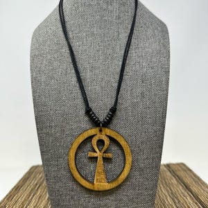 Handmade Wooden Ankh Necklace With Rastafarian Accents - Adjustable ...