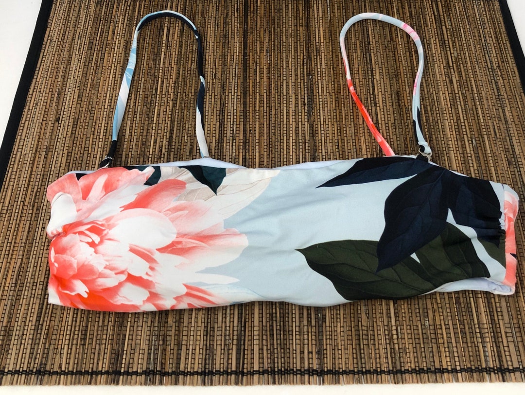 Sky Blue Bikini Top, Strapless Bikini Top, Tropical Bikini Top, Flower ...
