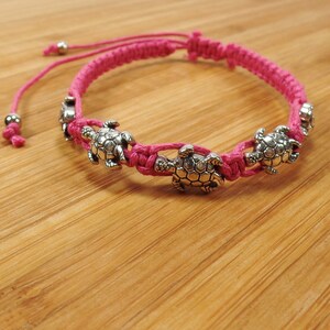 Pink Turtle Bracelet - Pink Macrame Bracelet - Pink Hemp Bracelet ...