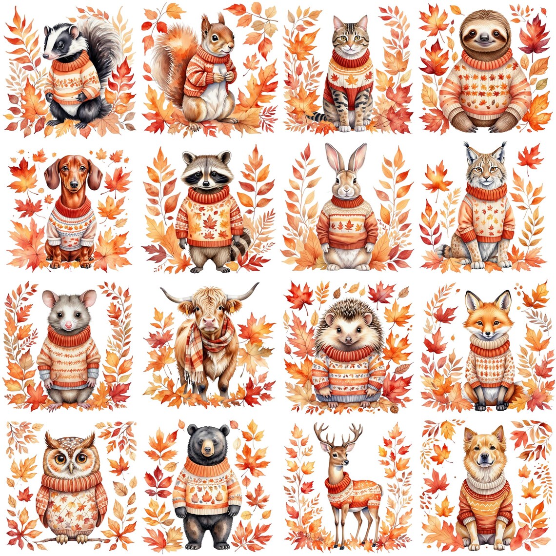 Cute Fall Png Clipart Set, Animals in Sweaters, Wild About Fall ...
