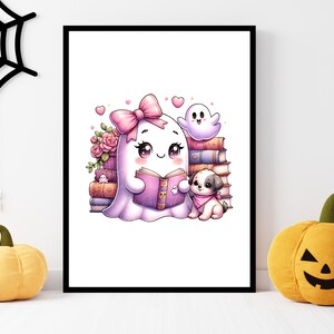 Coquette Halloween PNG, Reading Book Club, Ghost & Black Cat, Pumpkin ...