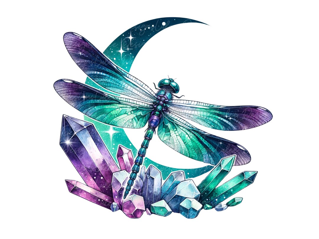 Watercolor Dragonfly PNG: Celestial Moon Phase Clipart (digital ...