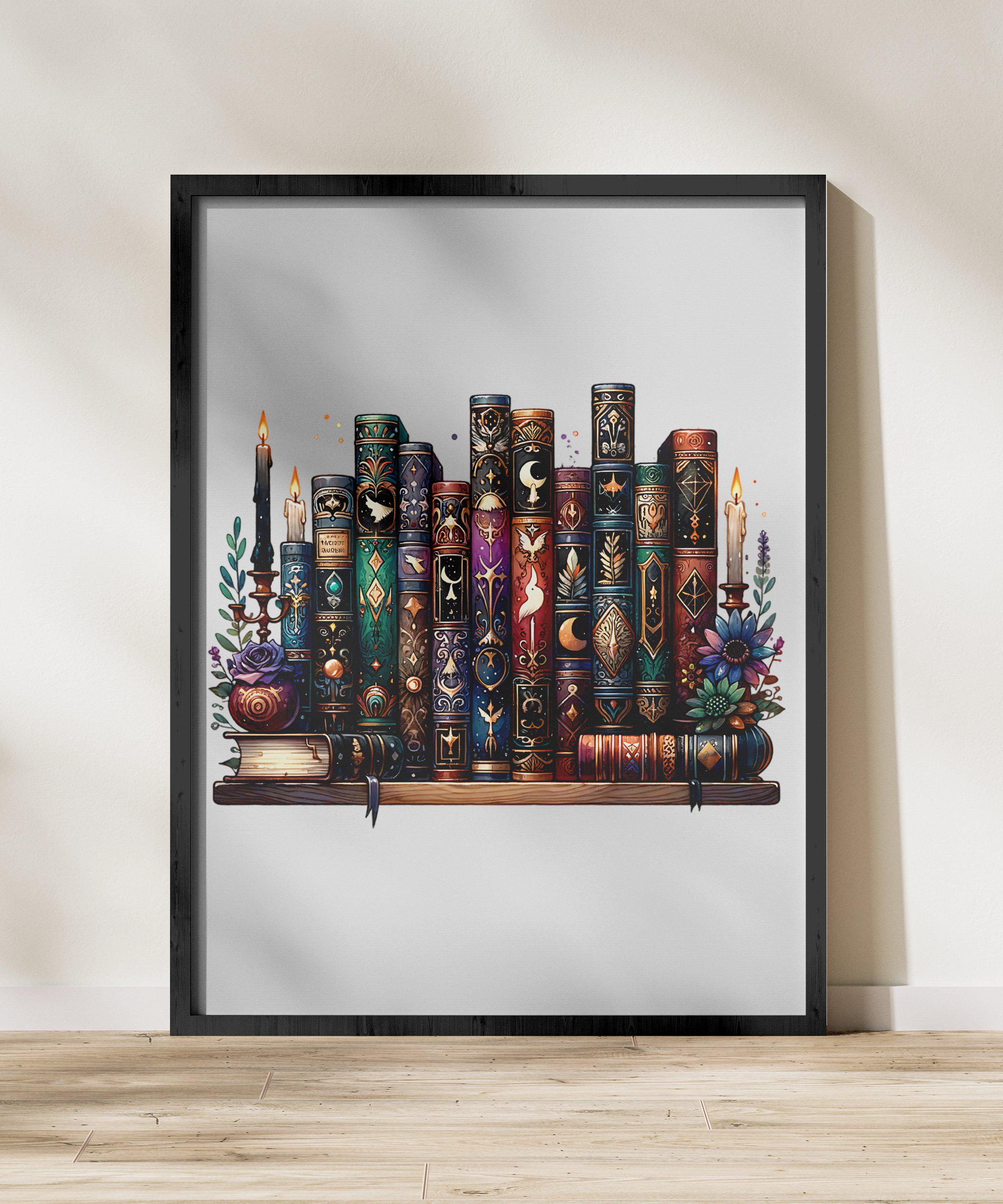Watercolor Book Spines Bundle Png Set Instant Digital Download Witchy Vintage Books Fantasy