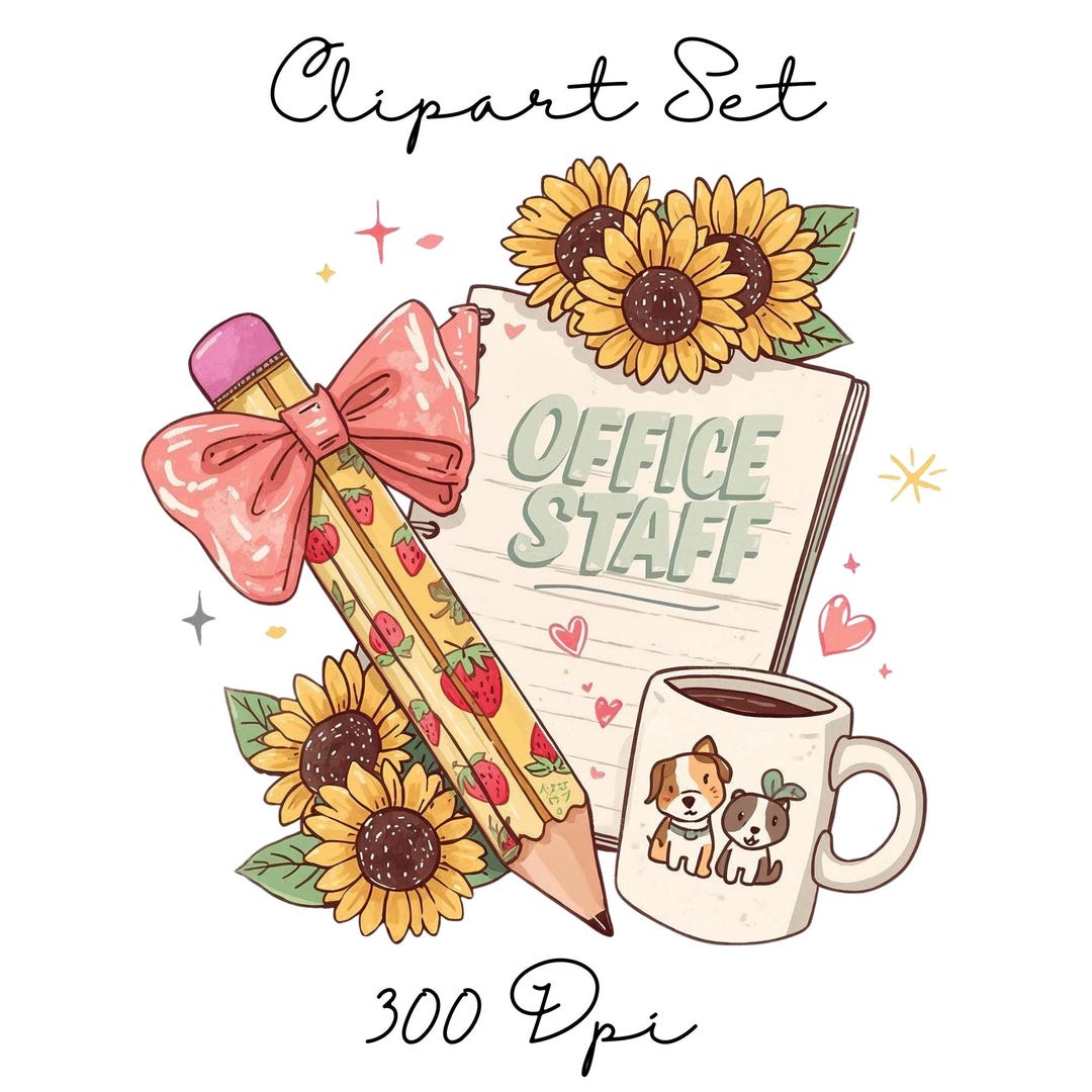 Office Staff Pencil Bow Png, Preppy Front Office Sublimation Design ...