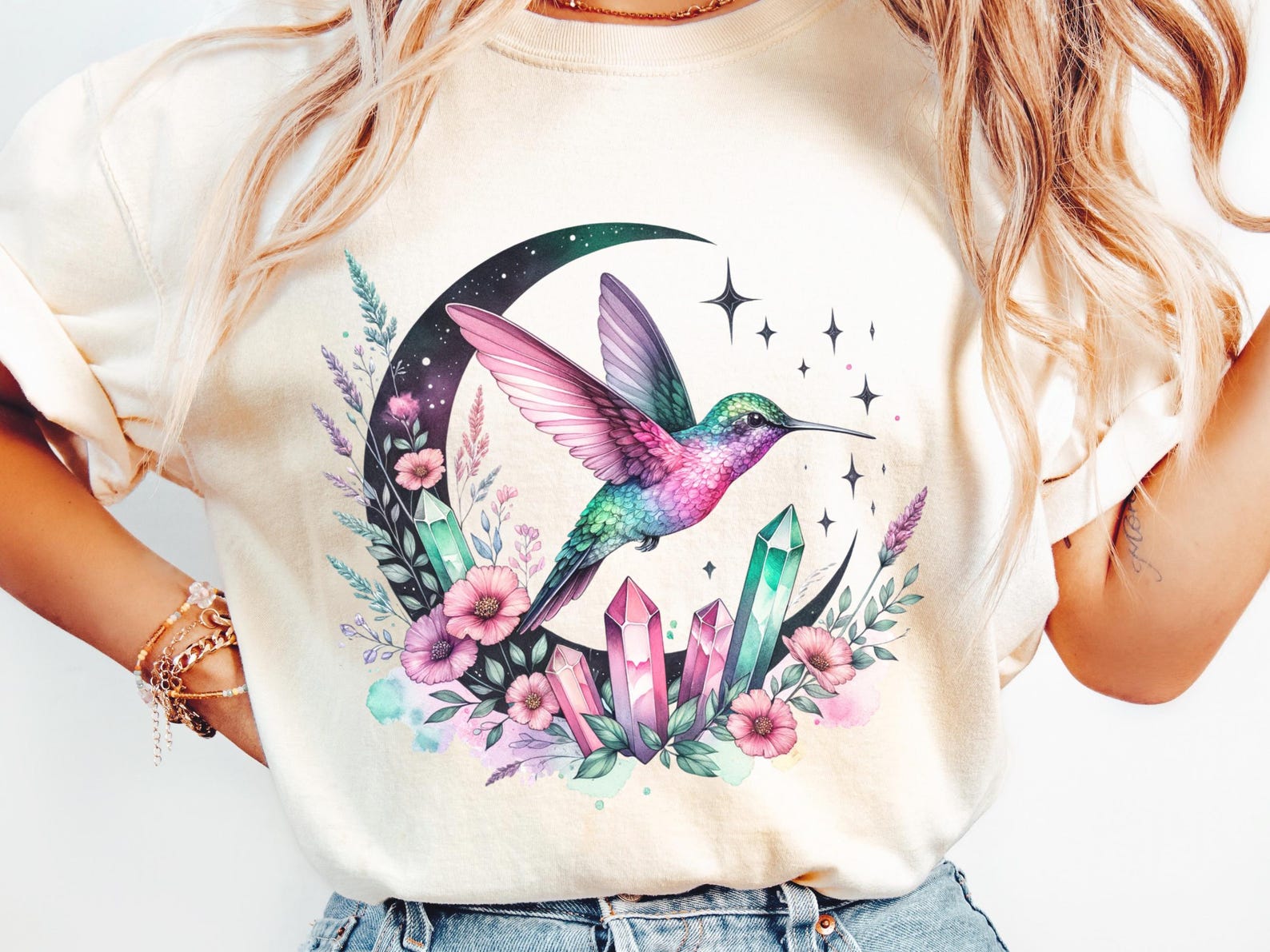 Hummingbird PNG Clipart: Celestial Crystals, Moon Phase Design (digital ...