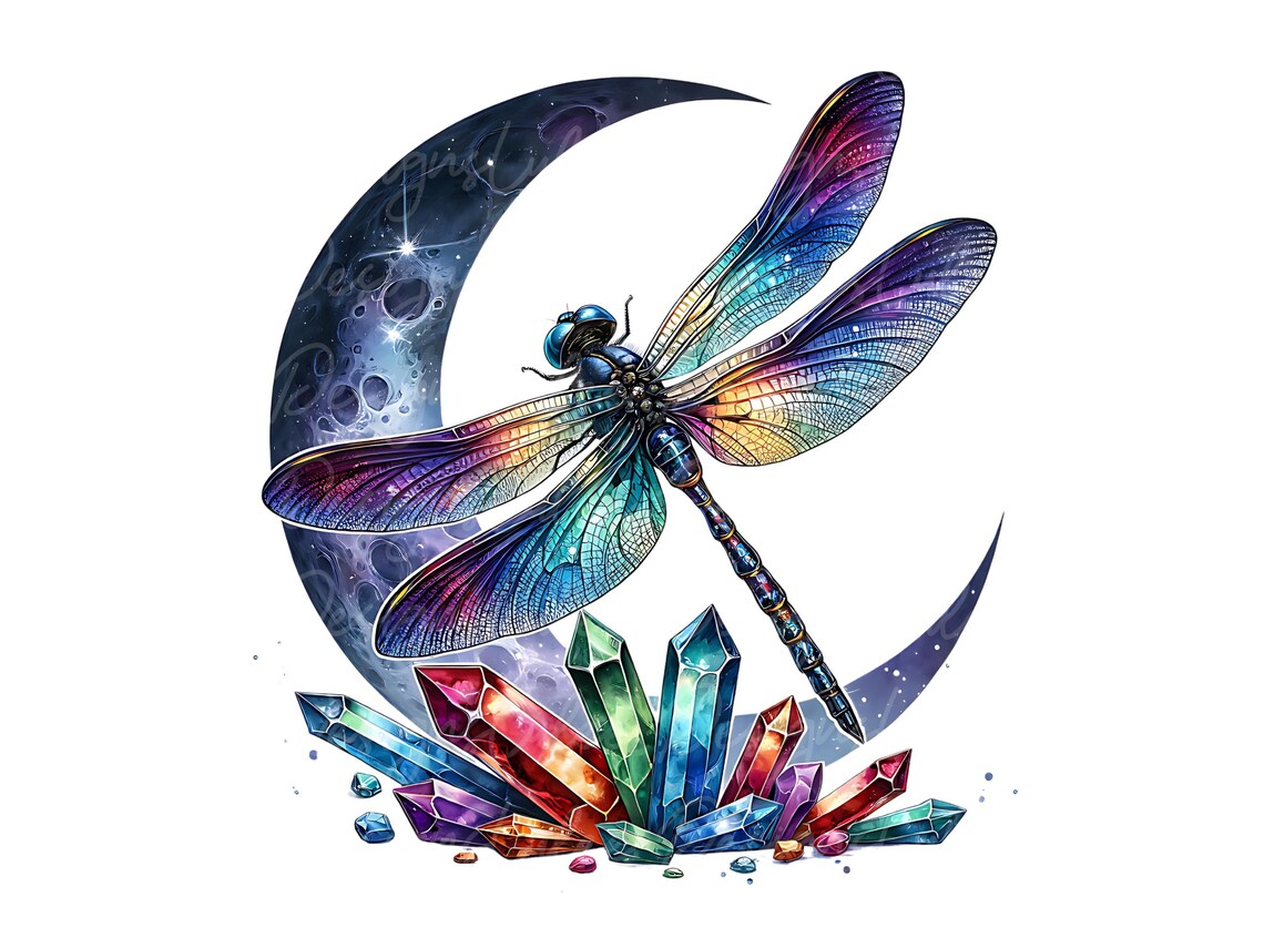 Dragonfly Png: Crystals, Celestial Design, Witchy Png, Crescent Moo Png ...