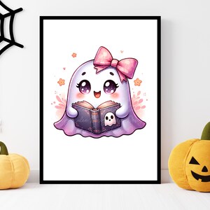 Coquette Halloween PNG, Reading Book Club, Ghost & Black Cat, Pumpkin ...