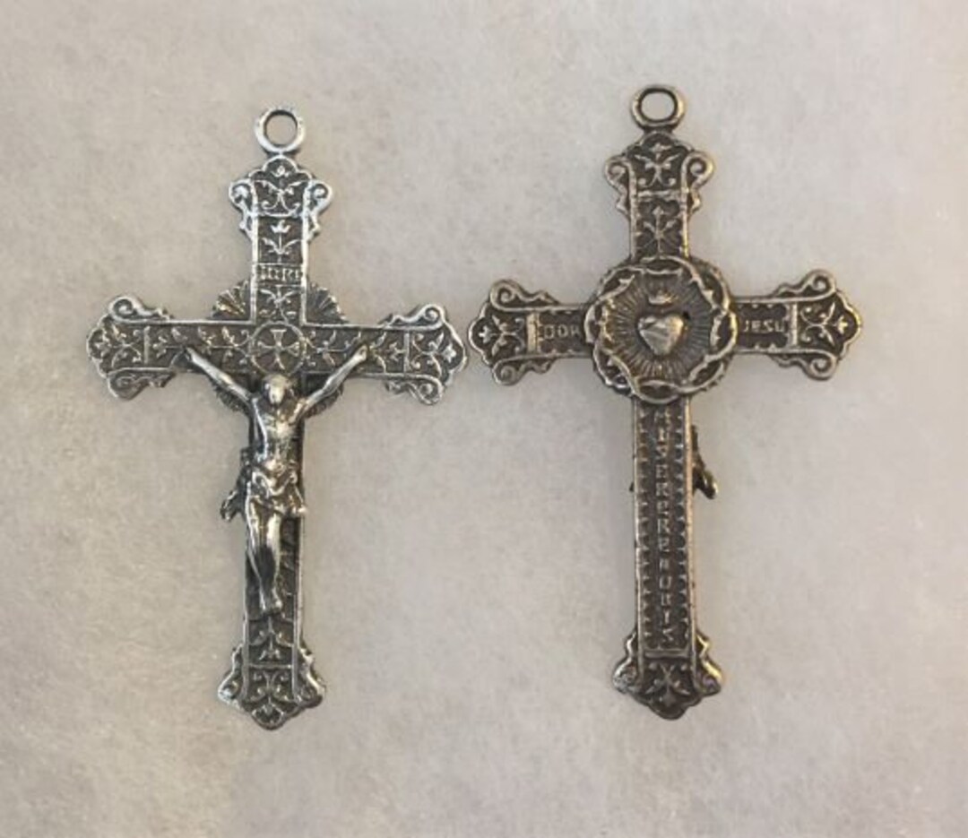 CRUCIFIX, 2 Sided With Sacred Heart and Beautiful Details - Etsy