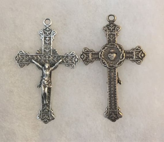 CRUCIFIX 2 Sided With Sacred Heart and Beautiful Details | Etsy