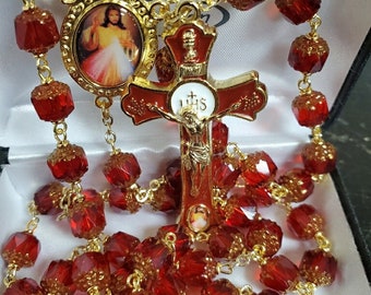 Divine Mercy Chaplet- Rosary 8mm Austrian Crystal Bronze Handmade - Etsy