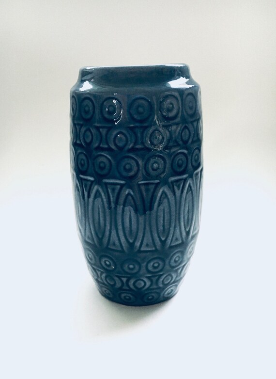 Vintage Art Pottery Prussian Blue Glazed Vase 1960's West - Etsy