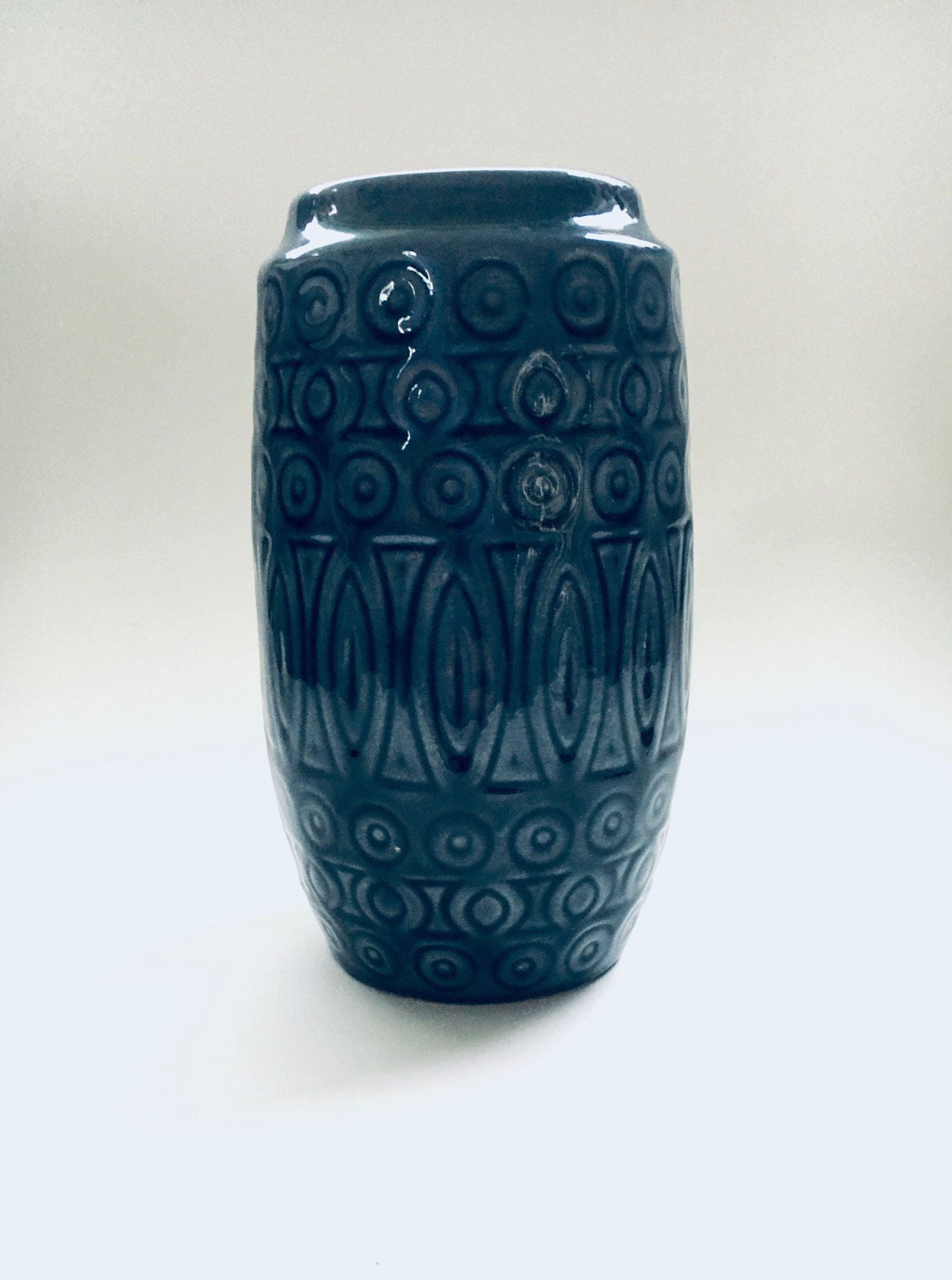 Vintage Art Pottery Prussian Blue Glazed Vase, 1960's West Germany - Etsy