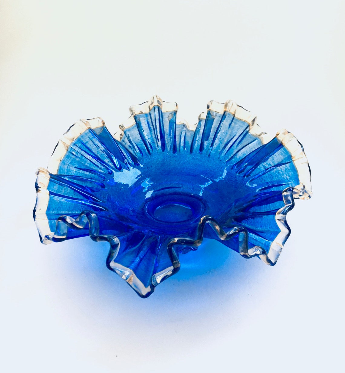 Vintage Folded Blue Glass Napkin Bowl, Murano Italy 1960's - Etsy