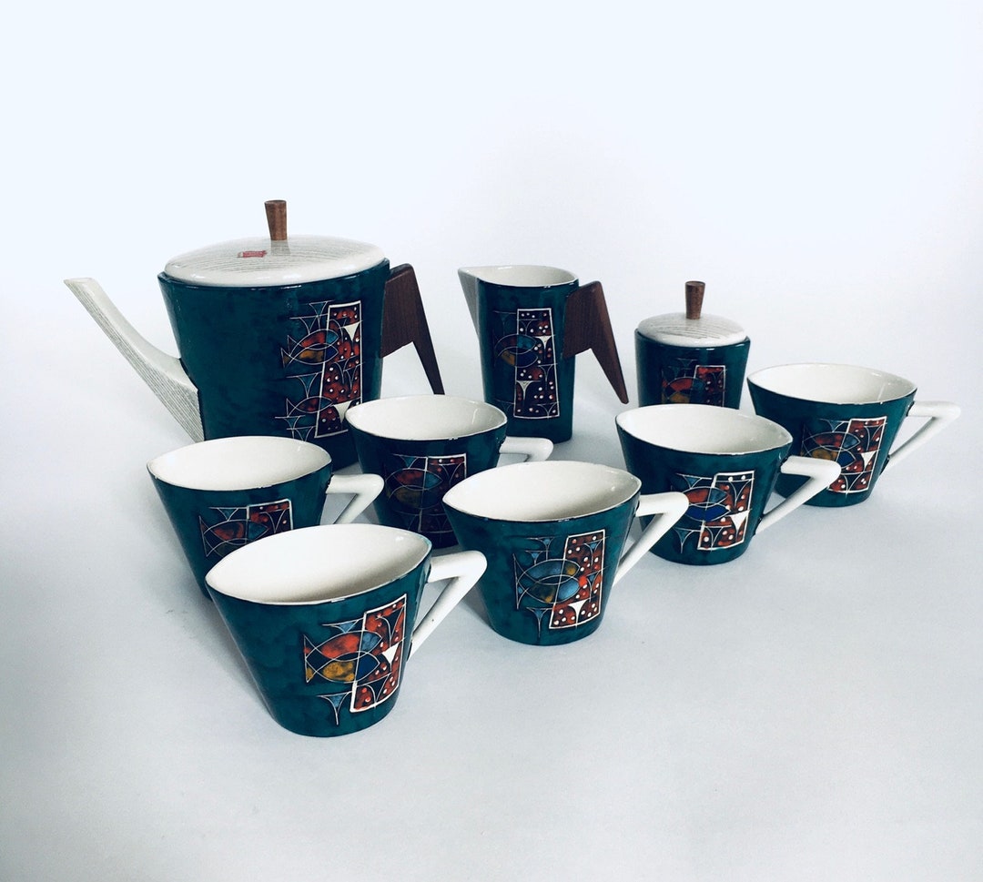 Midcentury Modern Art Ceramic Coffee Service Set by CEMAS, Italy 1950's ...