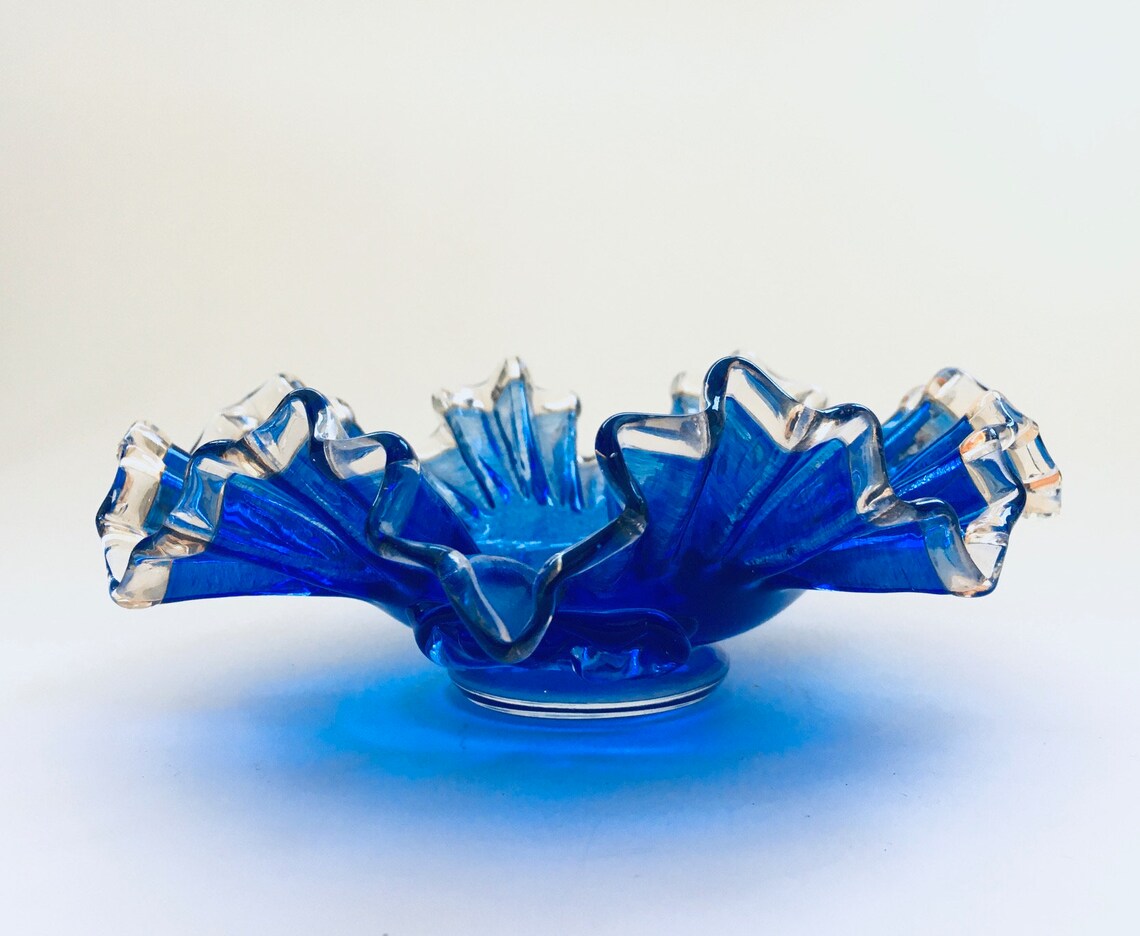 Vintage Folded Blue Glass Napkin Bowl, Murano Italy 1960's - Etsy