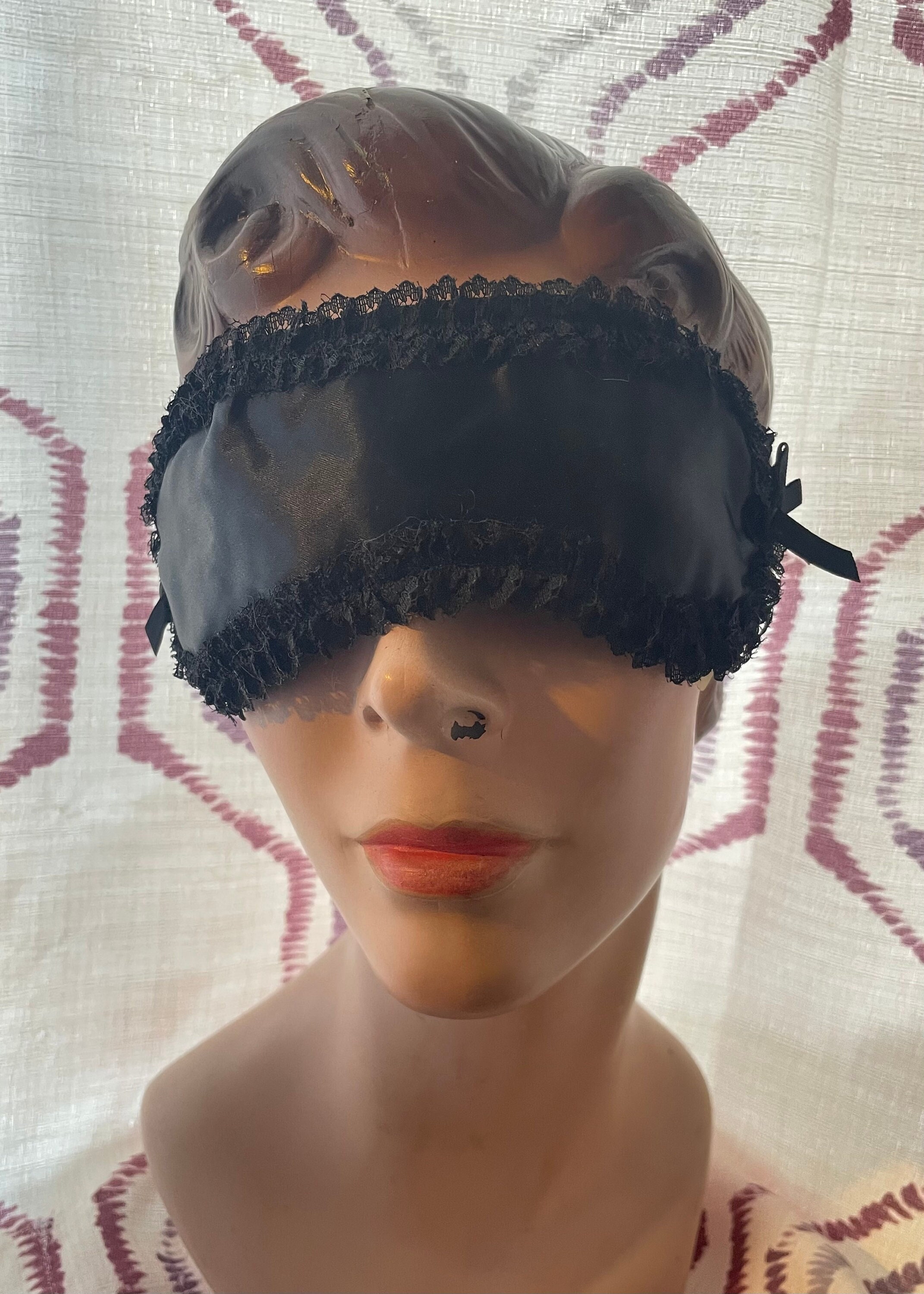 Vintage Deadstock Black Satin and Lace Sleep Mask by Frederick's of ...