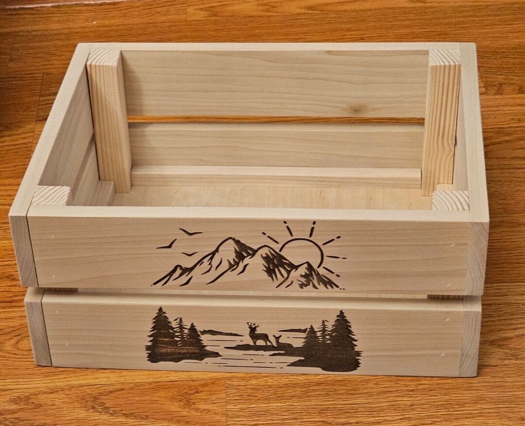 Laser Engraved Mountainscene Wooden Box - Etsy