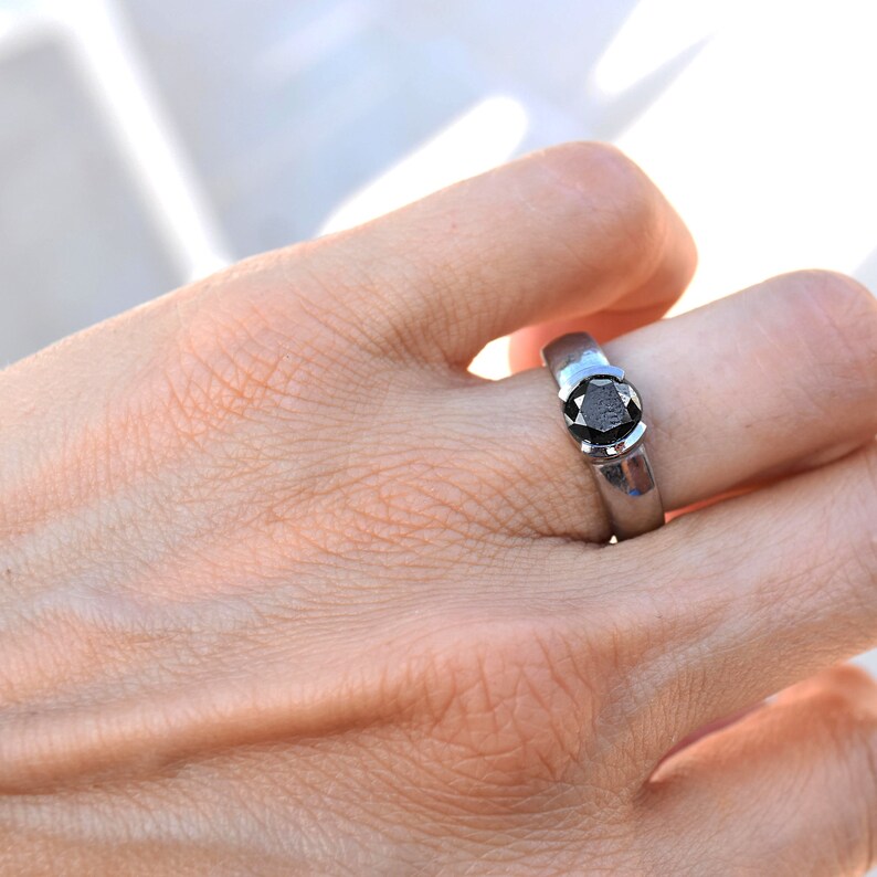 Unique Engagement Ring Bezel Set Engagement Ring 18K White - Etsy