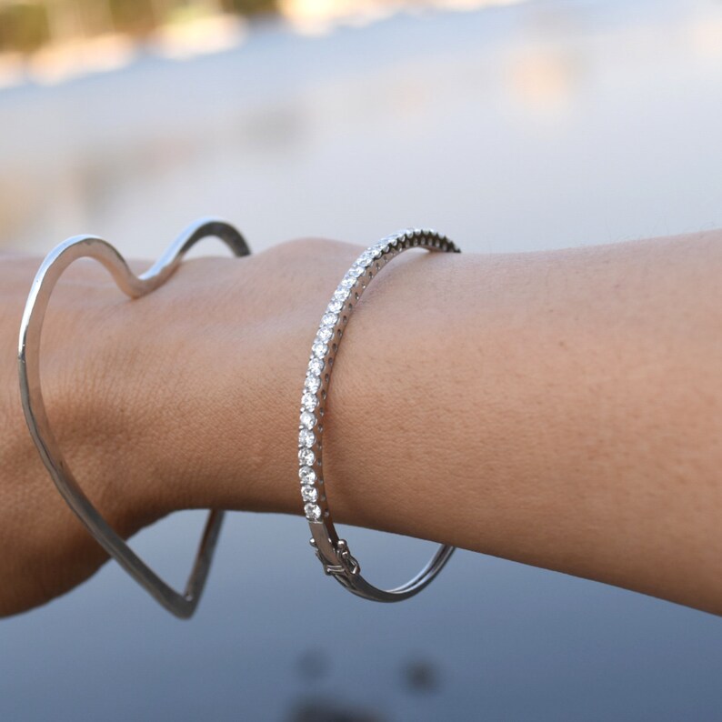 Heart Bangle, Sterling Silver Heart Bangle, Heart Shape Bangle, Love ...