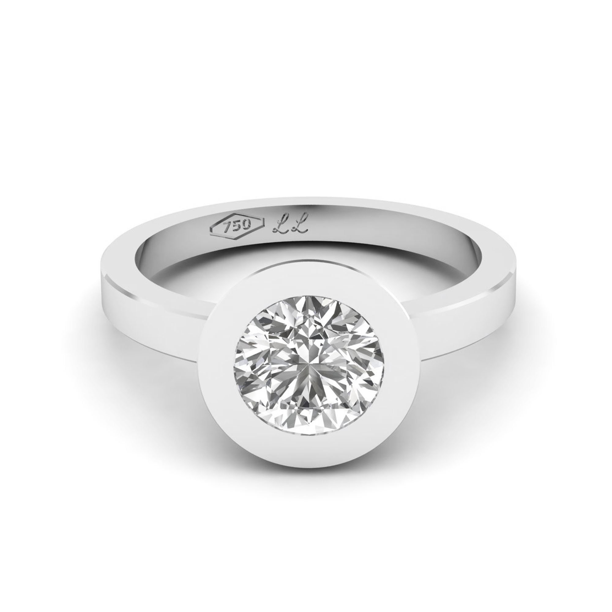 Unique Engagement Ring Bezel Set Engagement Ring 18K White - Etsy