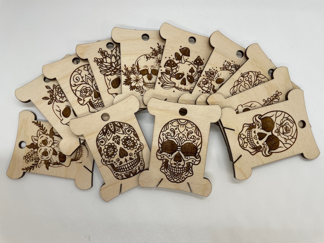 Wooden Floral Skull Floss Bobbin Thread Organizer Embroidery Cross ...