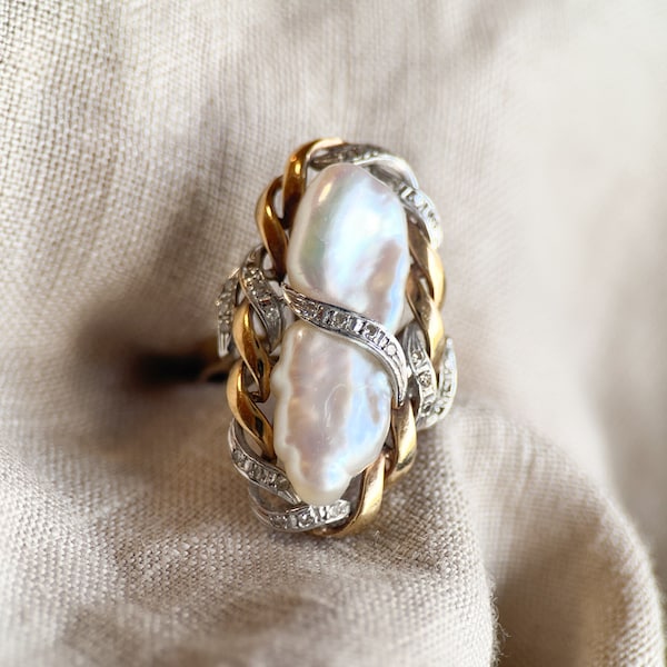 Vintage Baroque Pearl Gold Ring - Etsy
