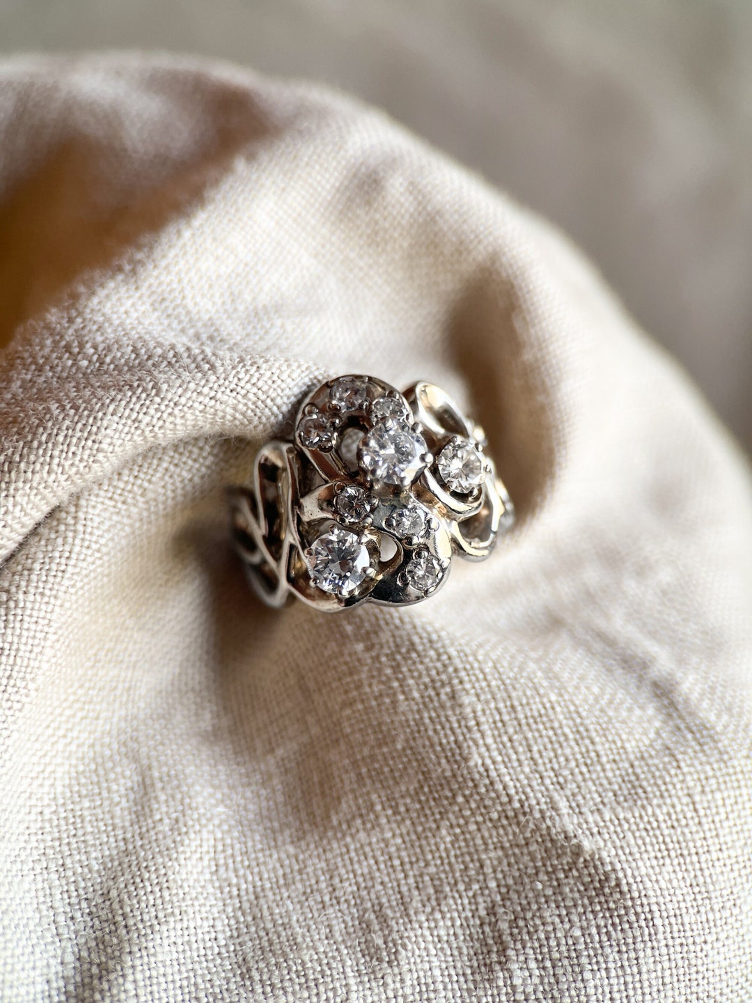 Vintage Diamond Infinity Cluster Engagement Ring in 14k White Gold ...