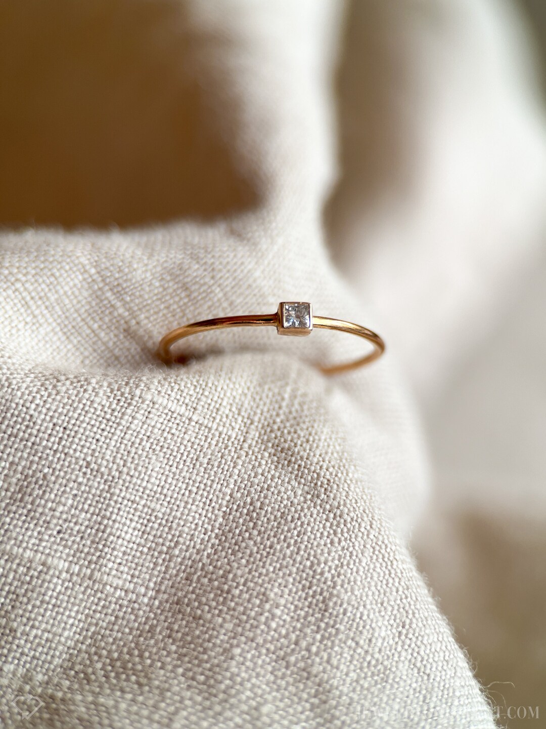 Vintage Princess Cut Diamond Mini Bezel Solitaire Engagement Ring in ...