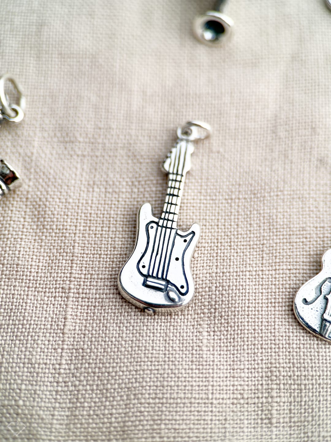 Sterling Silver Electric Guitar Pendant: Musical Instrument Charm for ...