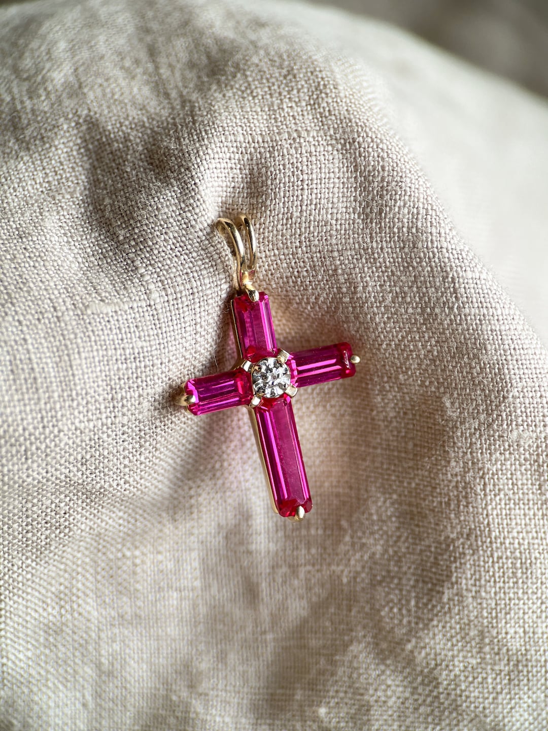 Vintage Ruby Cross Pendant in 14k Gold, Retro Jewelry From the Date ...