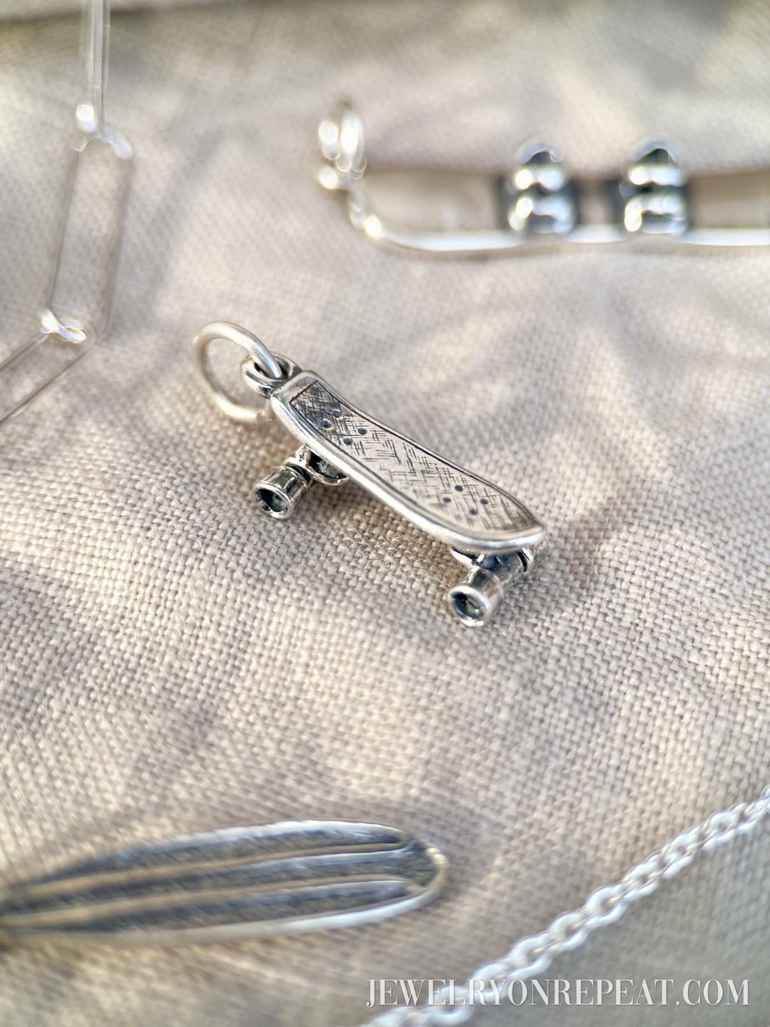 Sterling Silver Skateboard Charm Pendant, Skating Themed Minimalist ...