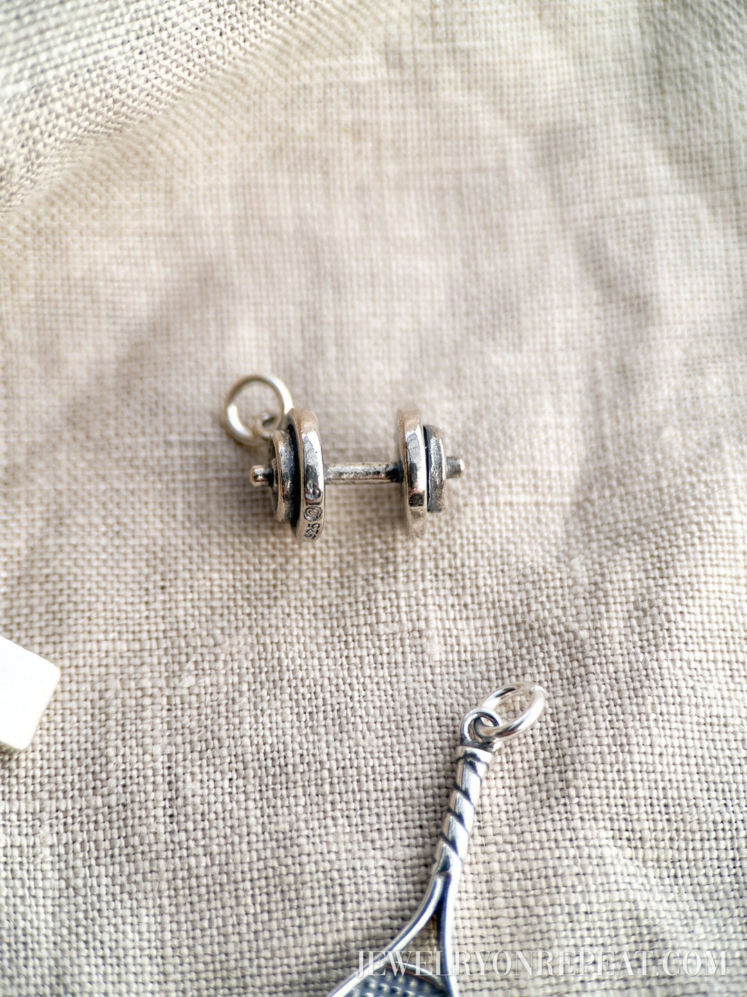 Sterling Silver Dumbbell Charm Pendant, Fitness Gym Themed Minimalist ...