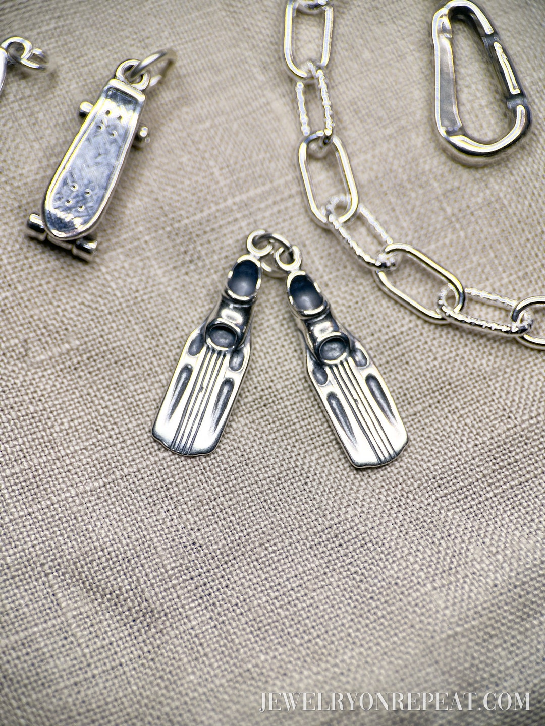 Sterling Silver Swim Fins Charm Pendant, Swimming & Diving Themed ...