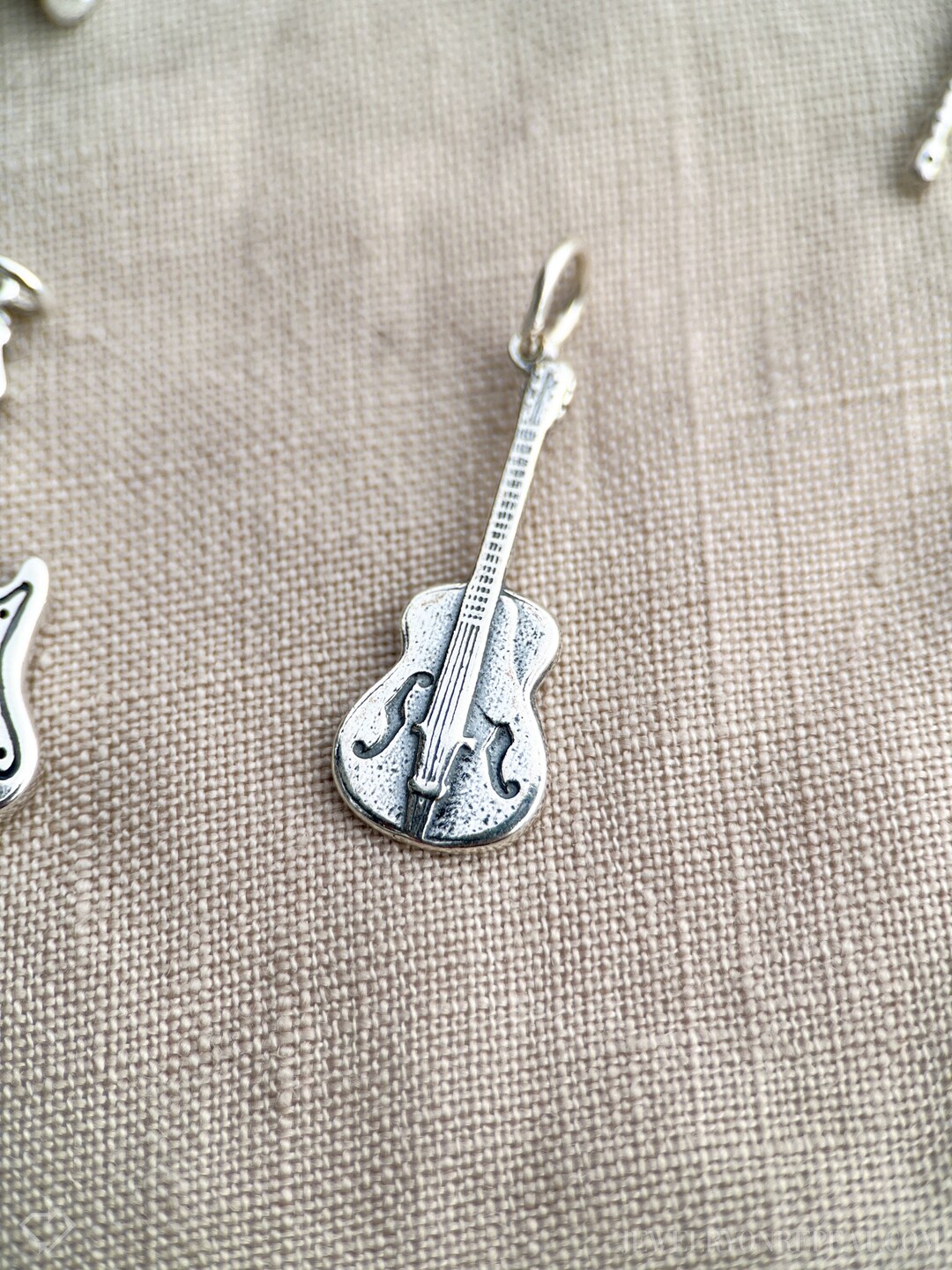 Sterling Silver Acoustic Guitar Charm: 3D Musical Instrument Pendant - Etsy