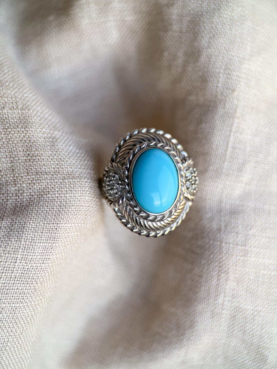 Vintage Judith Ripka Sterling Silver Turquoise Statement Ring - Cabachon Gemstone Elegant ...