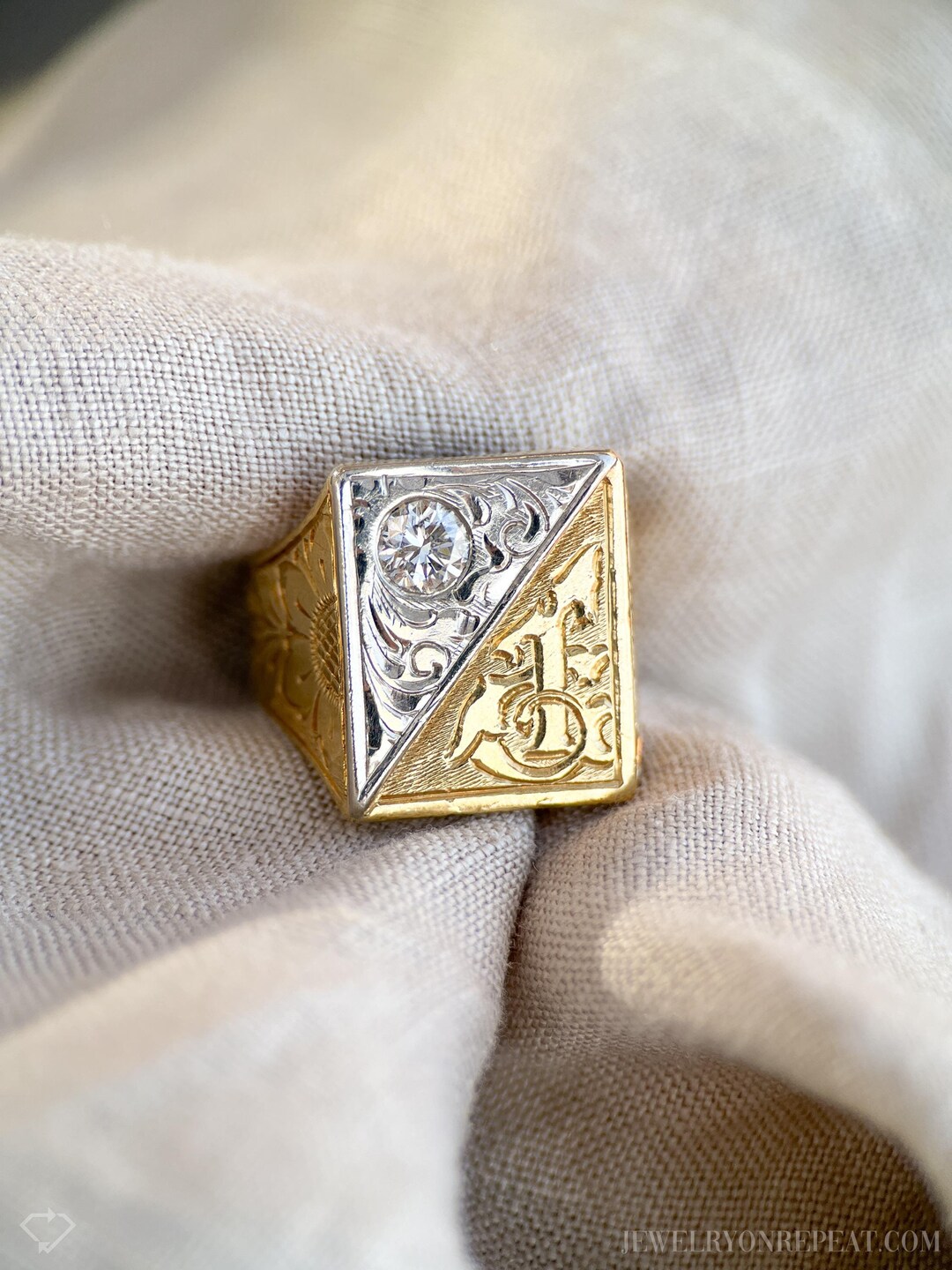 Vintage 1970s Filigree "t" Diamond Signet Ring in 18k Gold - Timeless ...