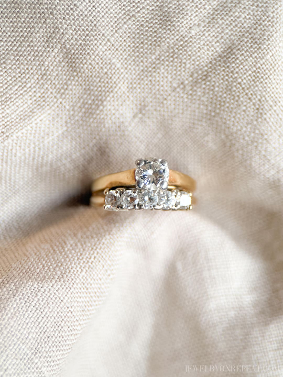 Vintage Diamond Bridal Set With Solitaire and Wedding Band in 14k Gold ...