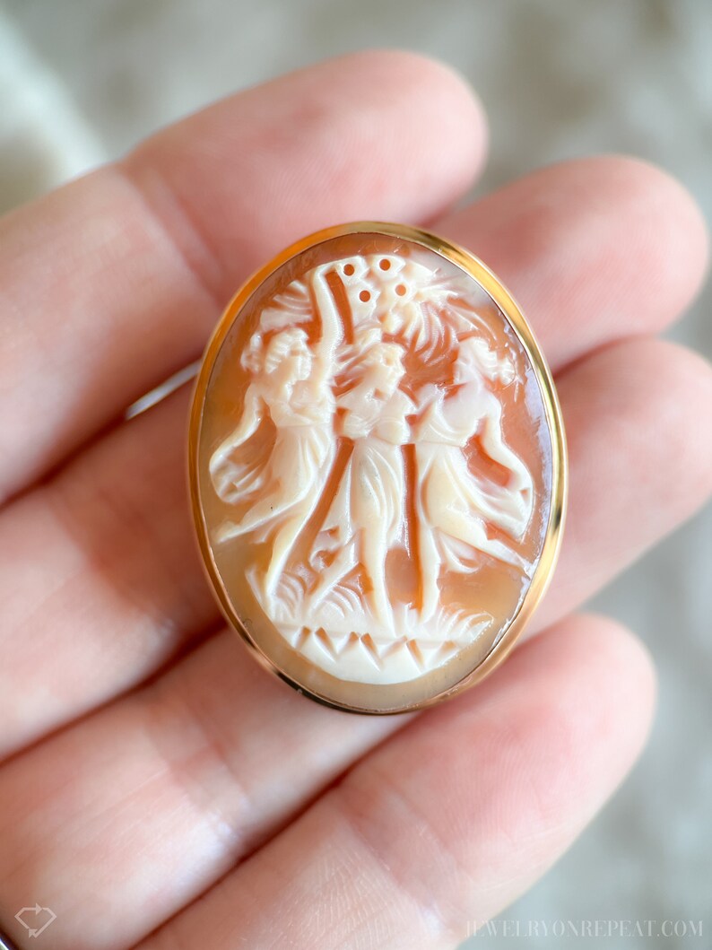 Vintage 1940s Three Graces Cameo Brooch Pendant, 18k Gold - Timeless ...