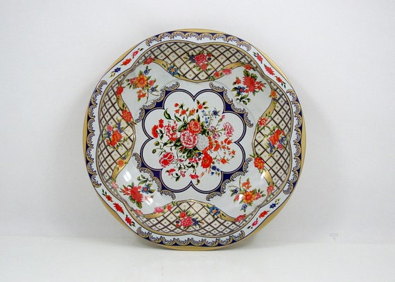 Collectible Cottage Core Multi-color Floral and Gold Design Metal Tin ...