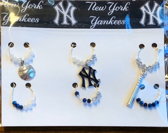 New York Yankees Yankee Baseball Wine Charms W/ Pouch - Etsy