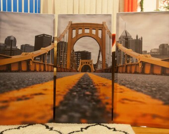 Urban Triptych Fine Wall Art Pittsburgh Bridge in gold | Etsy