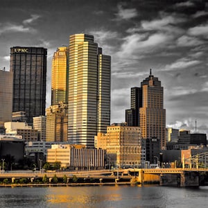 Downtown Pittsburgh Skyline Photo, Selective Color HDR Photograph ...