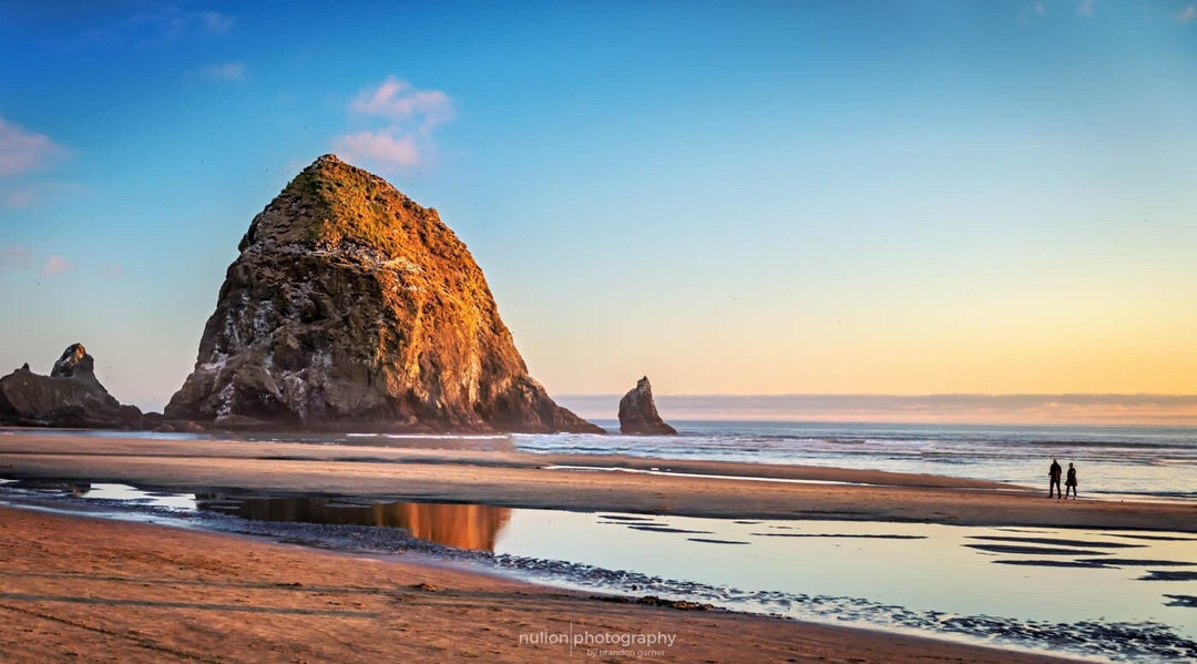 Haystack Rock Sunset Wide-angle Panoramic Photograph, Blue and Orange ...