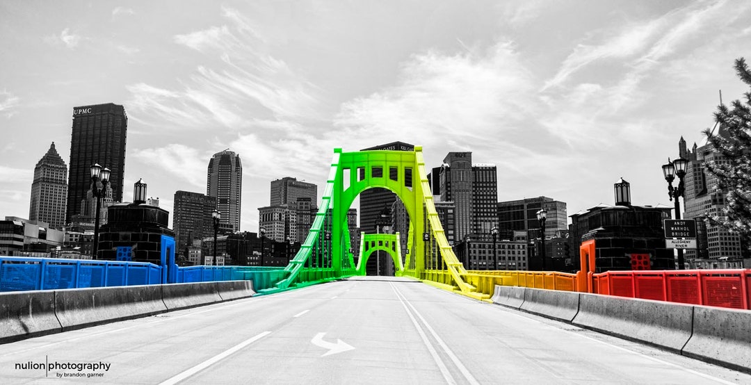 Downtown Pittsburgh Wide Panorama Photo, Selective Color Photograph ...