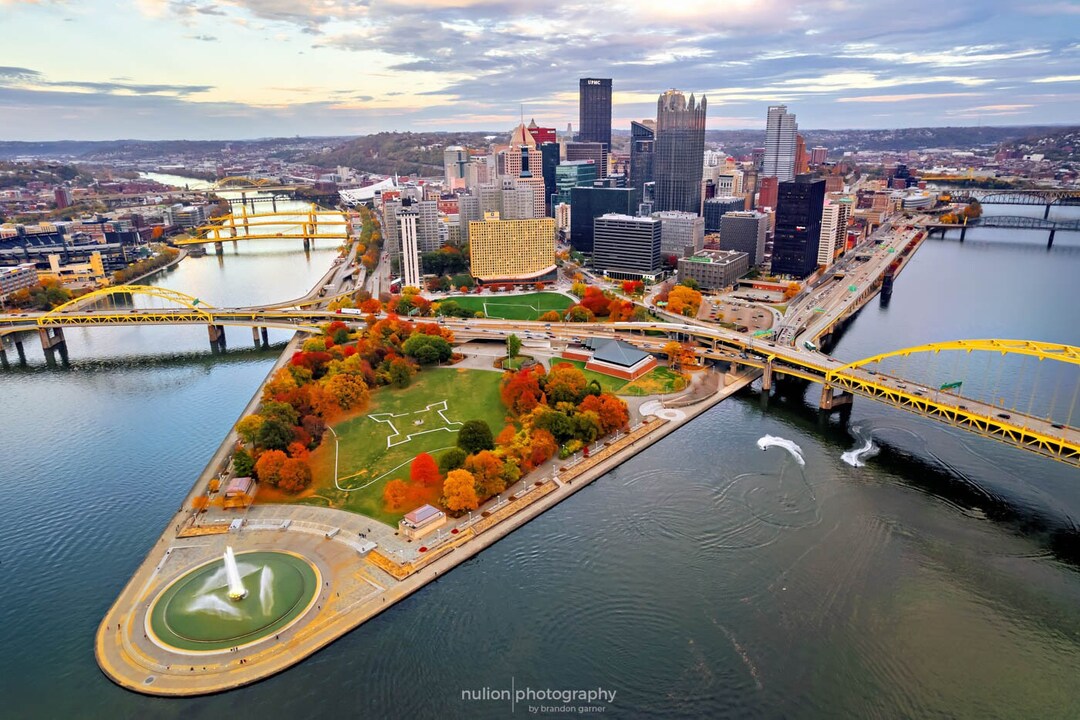 Pittsburgh Autumn / Fall Skyline Drone Photo, Color Photograph, Blue ...