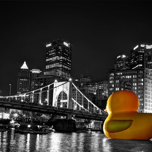 Downtown Pittsburgh Duck Photo, Selective Color HDR Photograph, Black ...