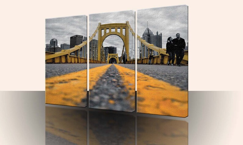 Urban Triptych, Fine Wall Art, Pittsburgh Bridge in Gold, Black, and ...