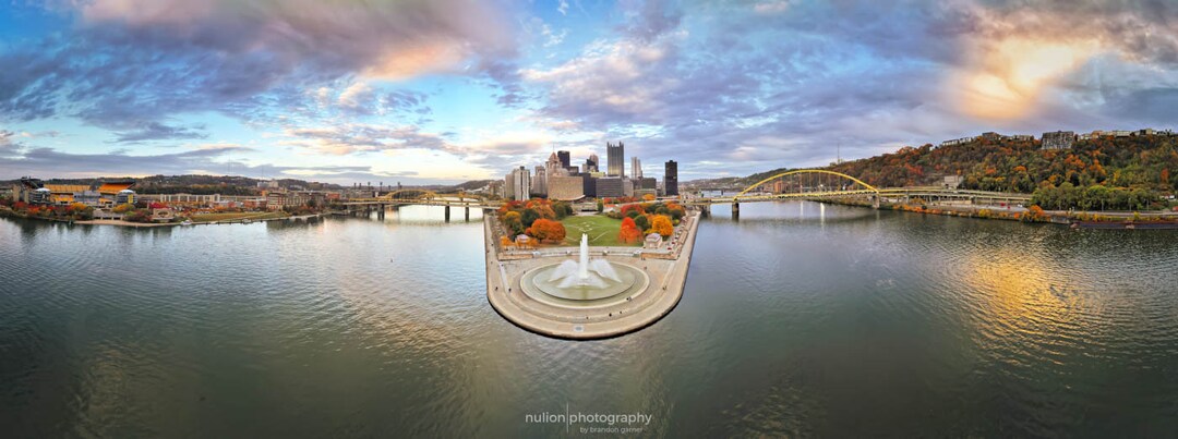 Downtown Pittsburgh Super-wide Panoramic Drone Photo, Color Photograph ...