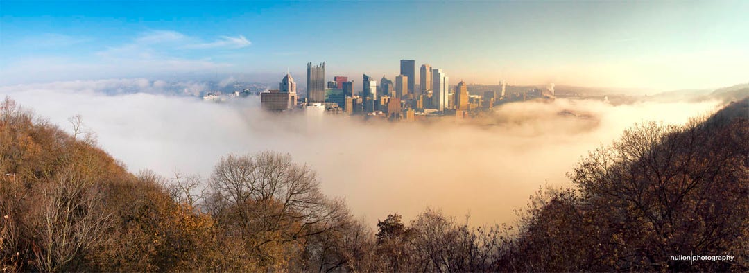 Pittsburgh Skyline Super-wide Panoramic Photo, Blue and White-gold ...