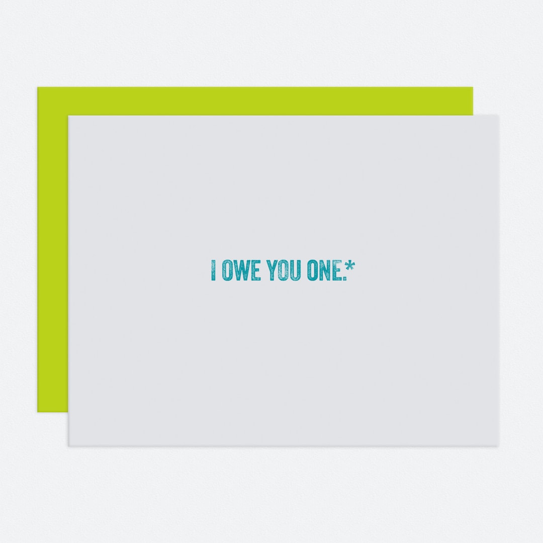 I Owe You One - Thank You Card - Etsy